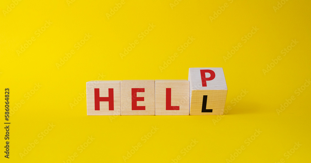 Help vs Hell symbol. Turned wooden cube with words Hell and Help ...
