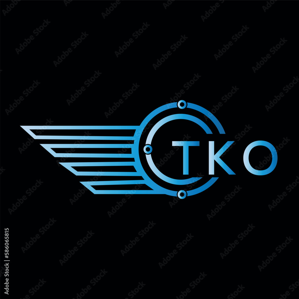 TKO letter logo. TKO blue vector image on black background. TKO ...