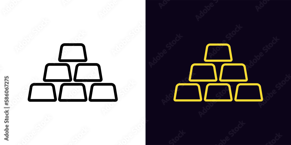 Outline golden bars icon, with editable stroke. Gold ingot sign, golden ...