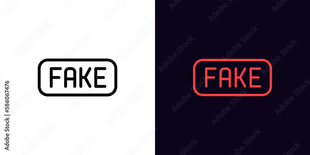 Outline fake icon, with editable stroke. Fake text sign and tag ...