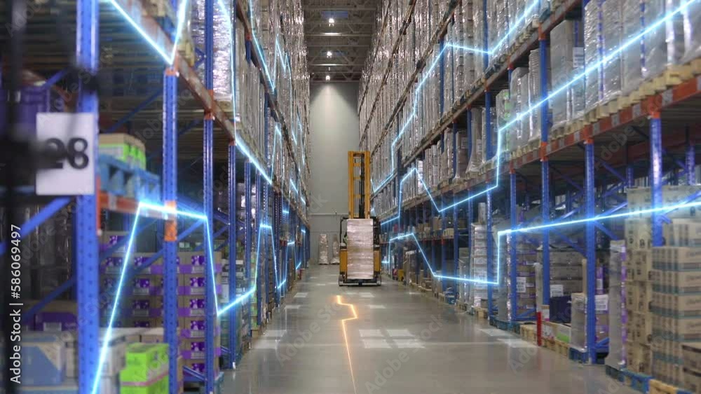 Futuristic concept of a modern warehouse. Visualization of a modern ...