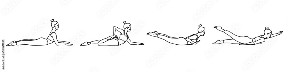 Flexibility yoga poses collection. Female, lady, woman, girl ...
