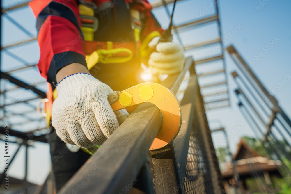 Safety Body, Asian construction worker wearing safety gear working at ...