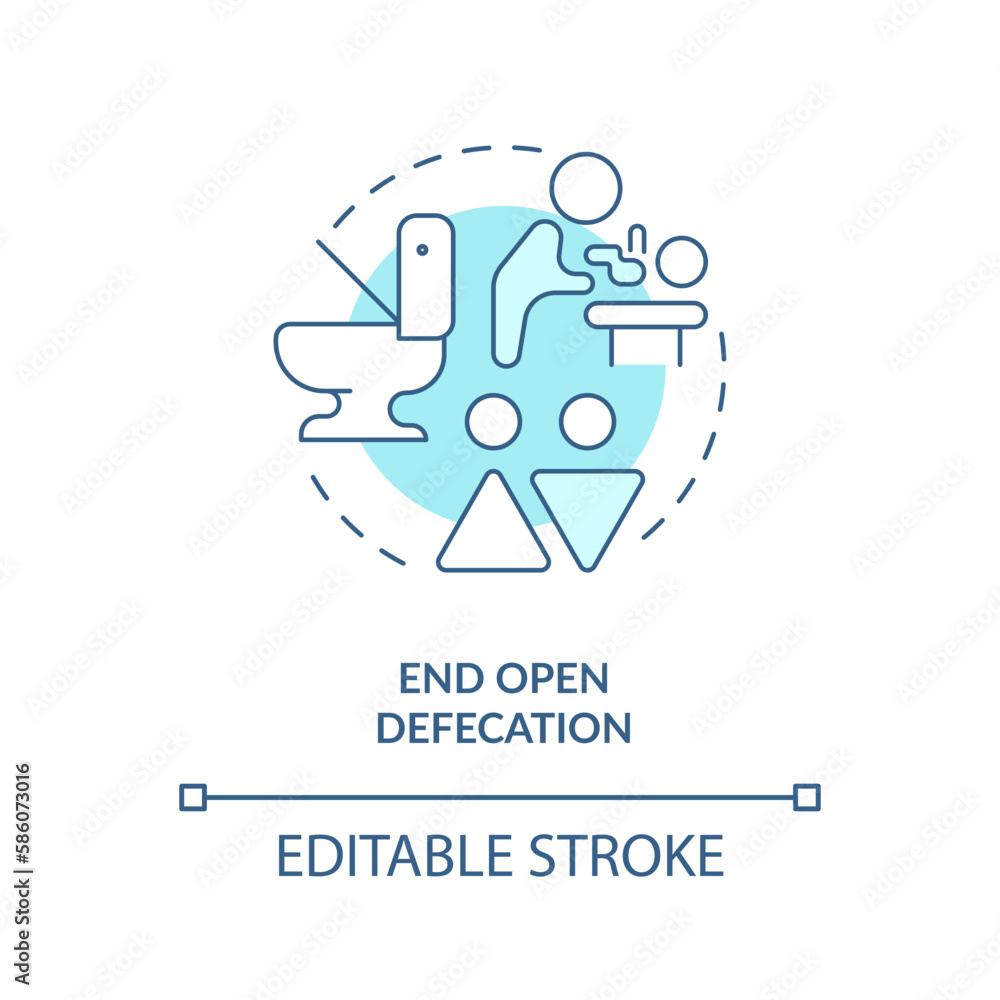 End open defecation turquoise concept icon. Hygiene. Clean water and ...