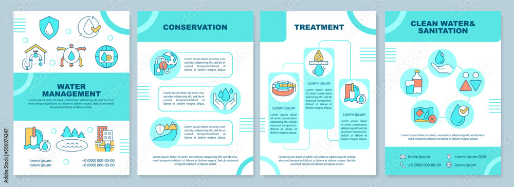 Water management mint brochure template. Freshwater protection. Leaflet ...
