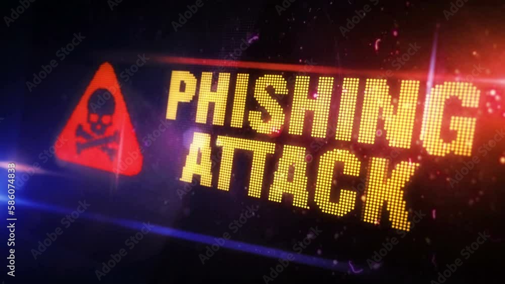 Phishing attack symbol light flashing on digital display. Cyber attack ...