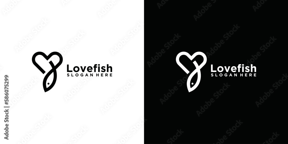 Love Fish Logo Design Monoline Stock Vector | Adobe Stock
