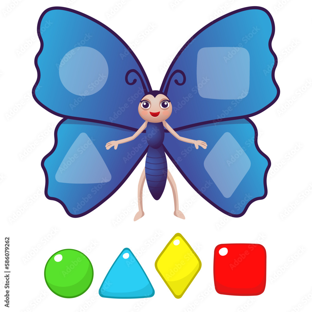 Children's matching educational game with butterfly. Learning geometric ...