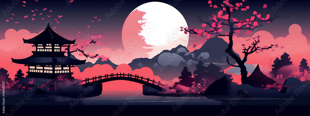 Japanese Asia background with copy space and negative space, generative ...
