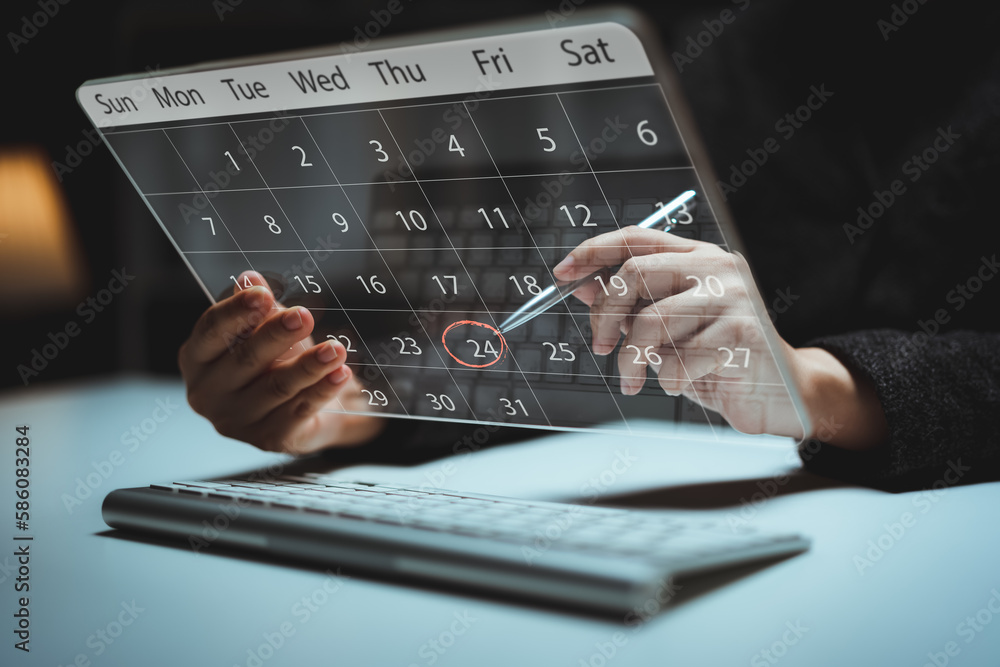 Businessperson or secretary manages time for effective work. Calendar ...