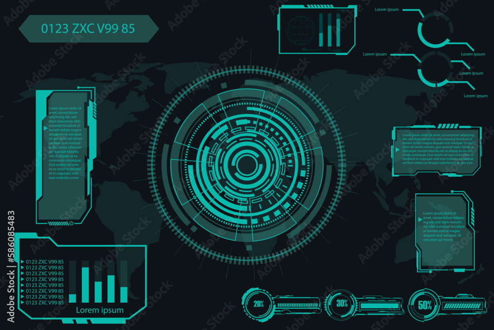 digital interface HUD elements set pack. User Interface, frame screens ...