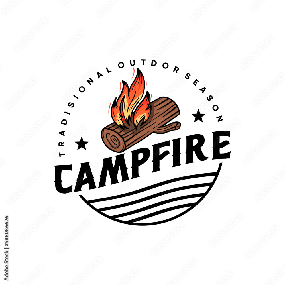 Campfire Logo designs with hand drawn style, sport camping, campfire ...