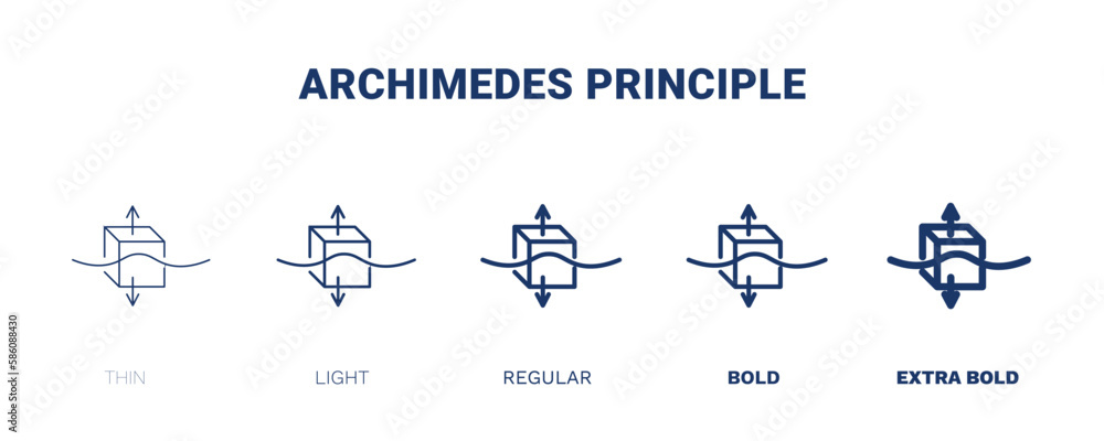 archimedes principle icon. Thin, light, regular, bold, black archimedes ...