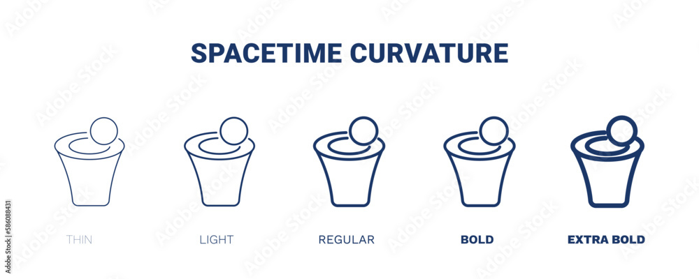 spacetime curvature icon. Thin, light, regular, bold, black spacetime ...
