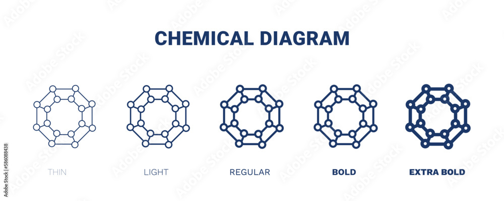 chemical diagram icon. Thin, light, regular, bold, black chemical ...