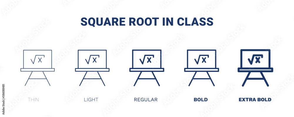 square root in class icon. Thin, light, regular, bold, black square ...