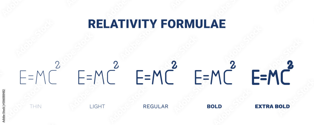 relativity formulae icon. Thin, light, regular, bold, black relativity ...