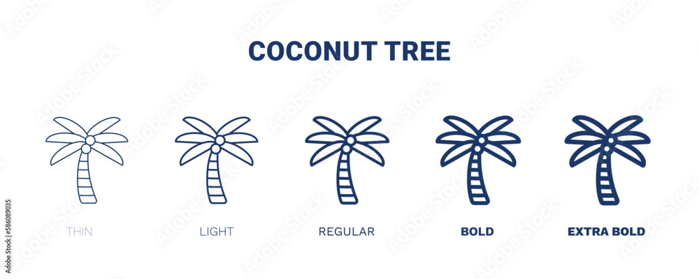 coconut tree icon. Thin, light, regular, bold, black coconut tree ...