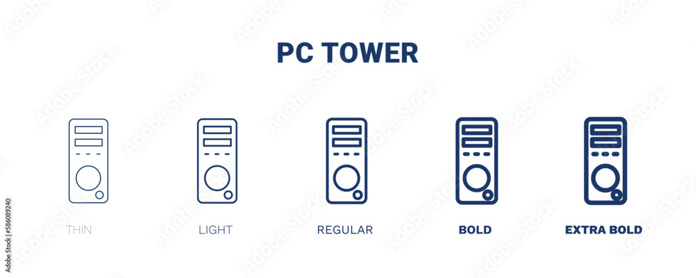 pc tower icons. Thin, light, regular, bold, black pc tower, computer ...