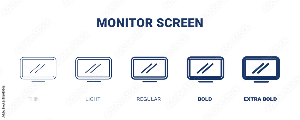 monitor screen icons. Thin, light, regular, bold, black monitor screen ...