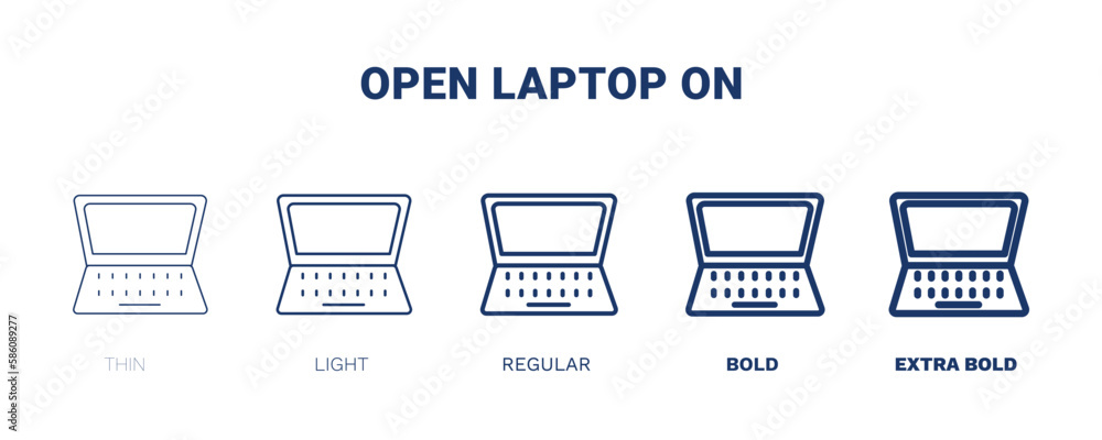 open laptop on icons. Thin, light, regular, bold, black open laptop on ...
