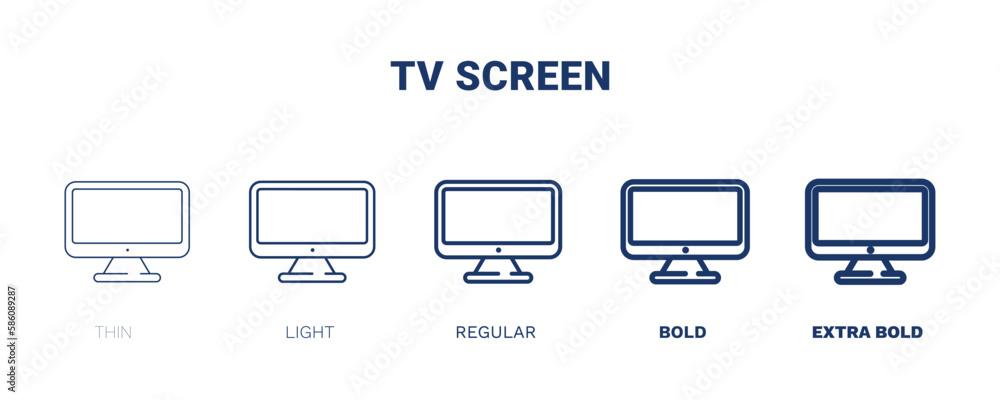 tv screen icons. Thin, light, regular, bold, black tv screen, screen ...