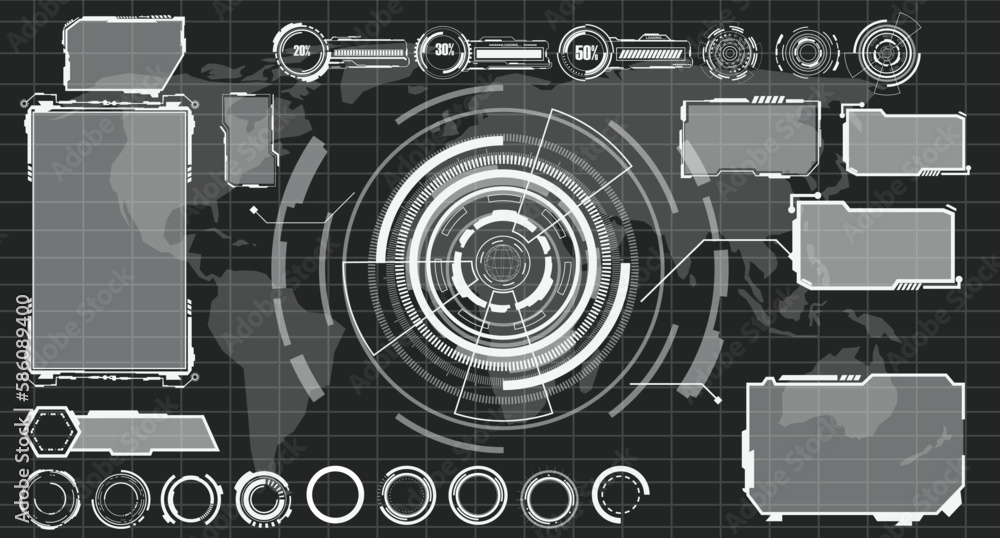 digital interface HUD elements set pack. User Interface, frame screens ...