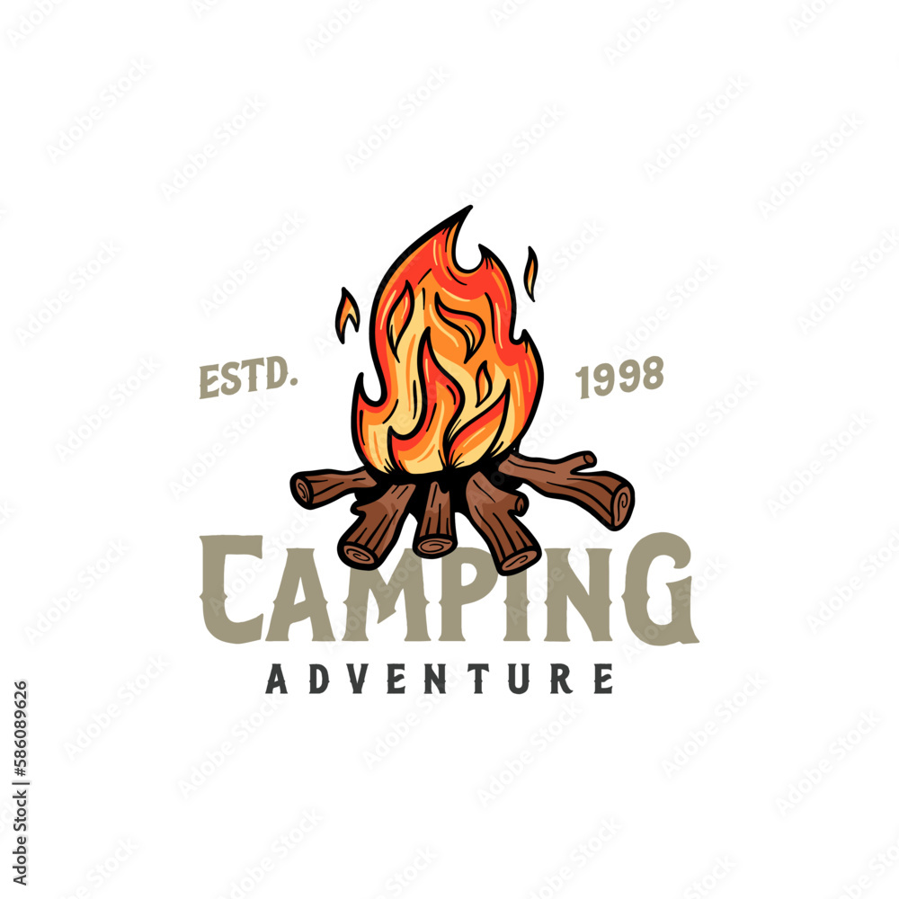 Campfire Logo designs with hand drawn style, sport camping, campfire ...