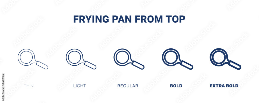 frying pan from top icon. Thin, light, regular, bold, black frying pan ...