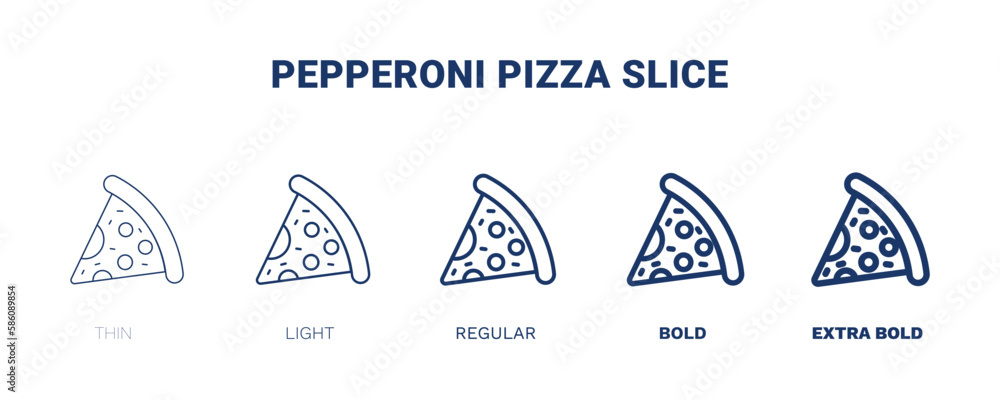 pepperoni pizza slice icon. Thin, light, regular, bold, black pepperoni ...