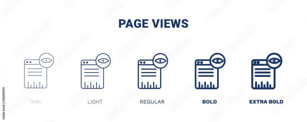 page views icon. Thin, light, regular, bold, black page views icon set ...