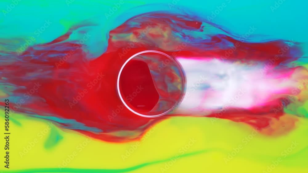 Abstract acrylic texture with colorful waves. Motion with Blue, yellow ...