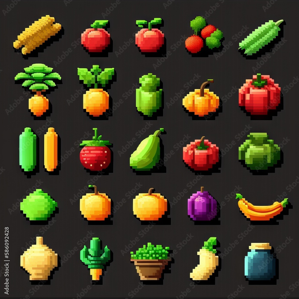 vegetable pixel art various for game desain. Generative Ai Stock ...