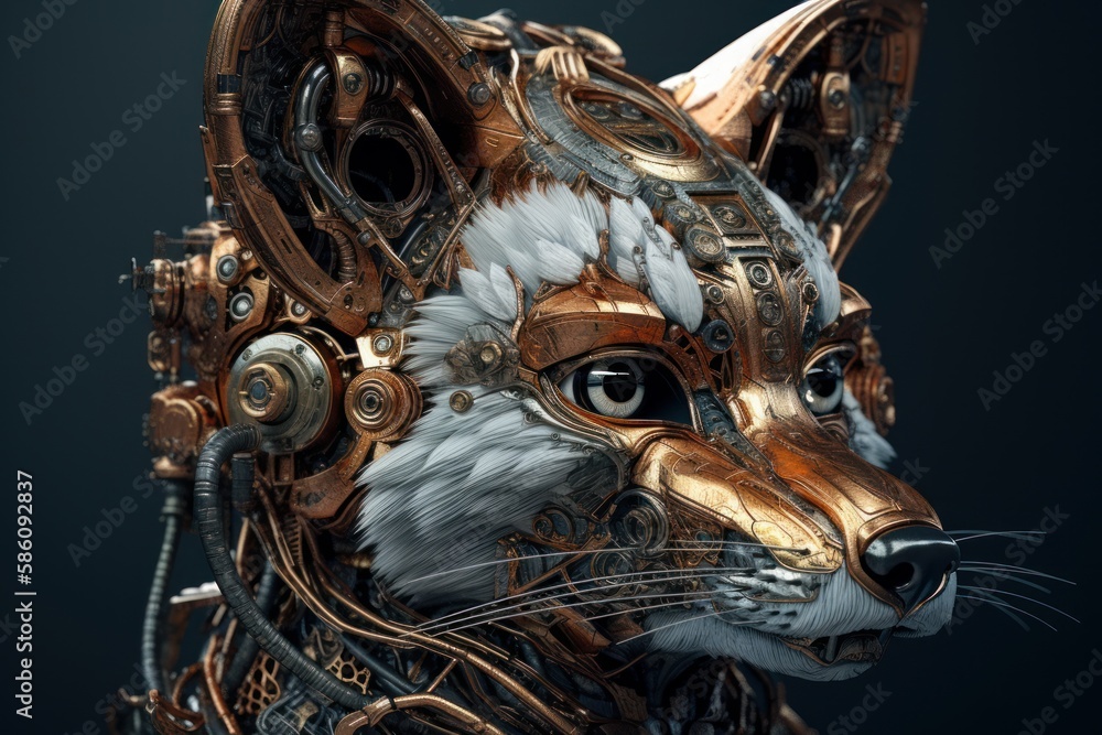 Exquisite Fox Robot Head Sculpture: Highly Detailed 3D Design with ...