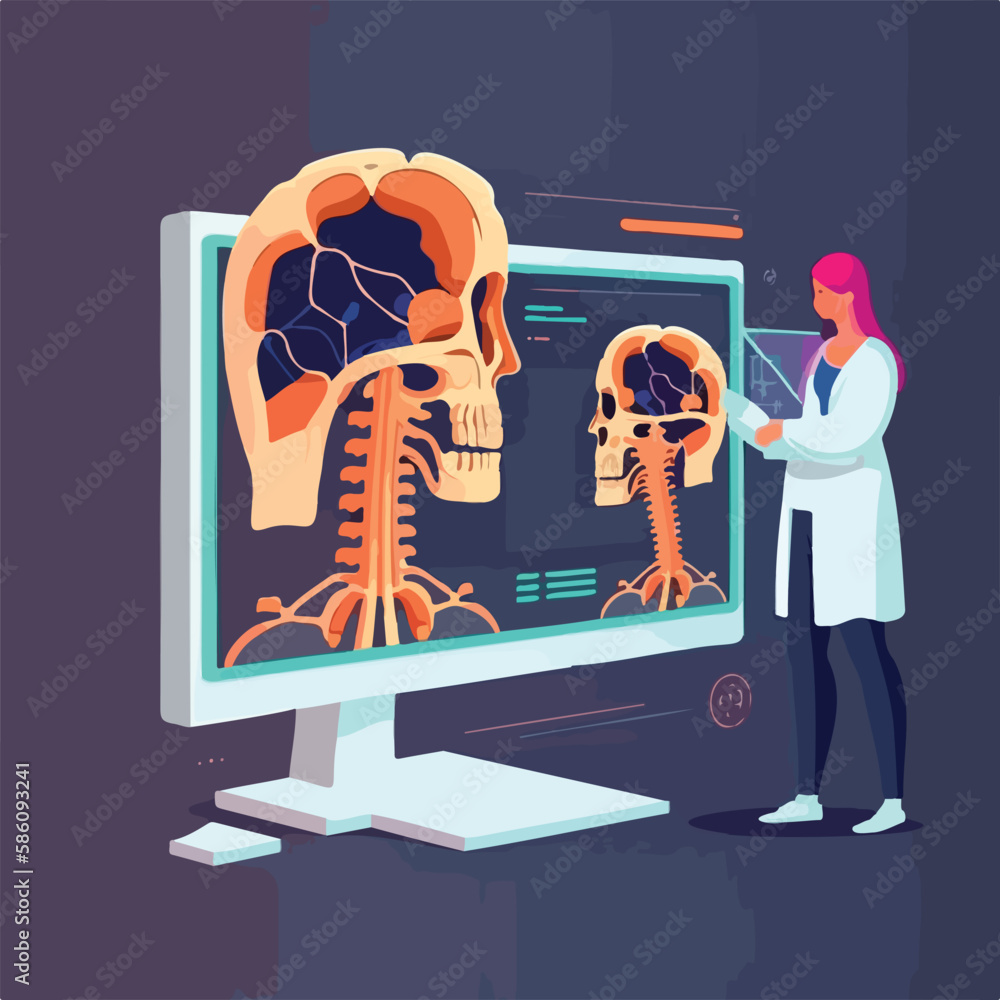 Doctor uses AI for medical diagnosis. Flat style vector illustration ...