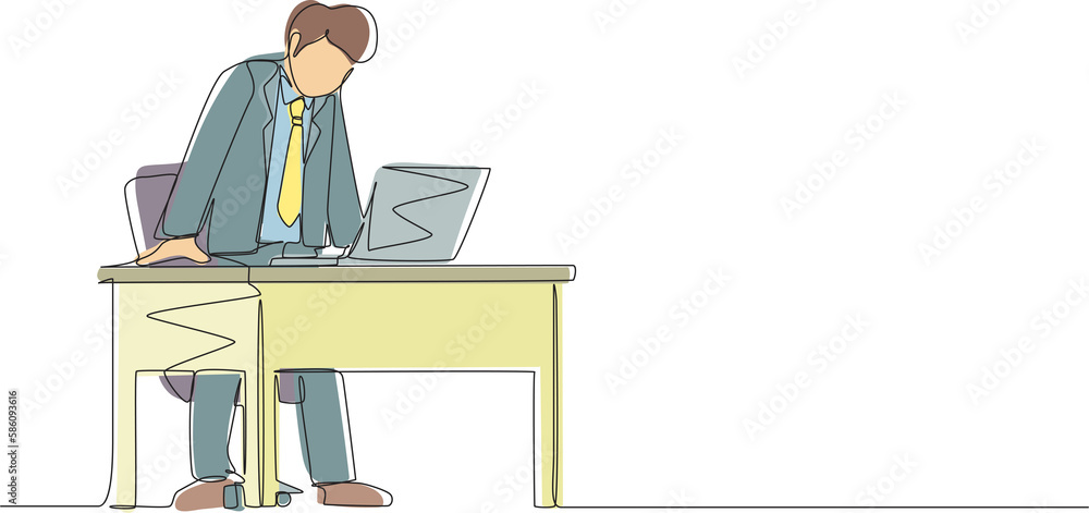 Single continuous line drawing frustrated and furious businessman ...