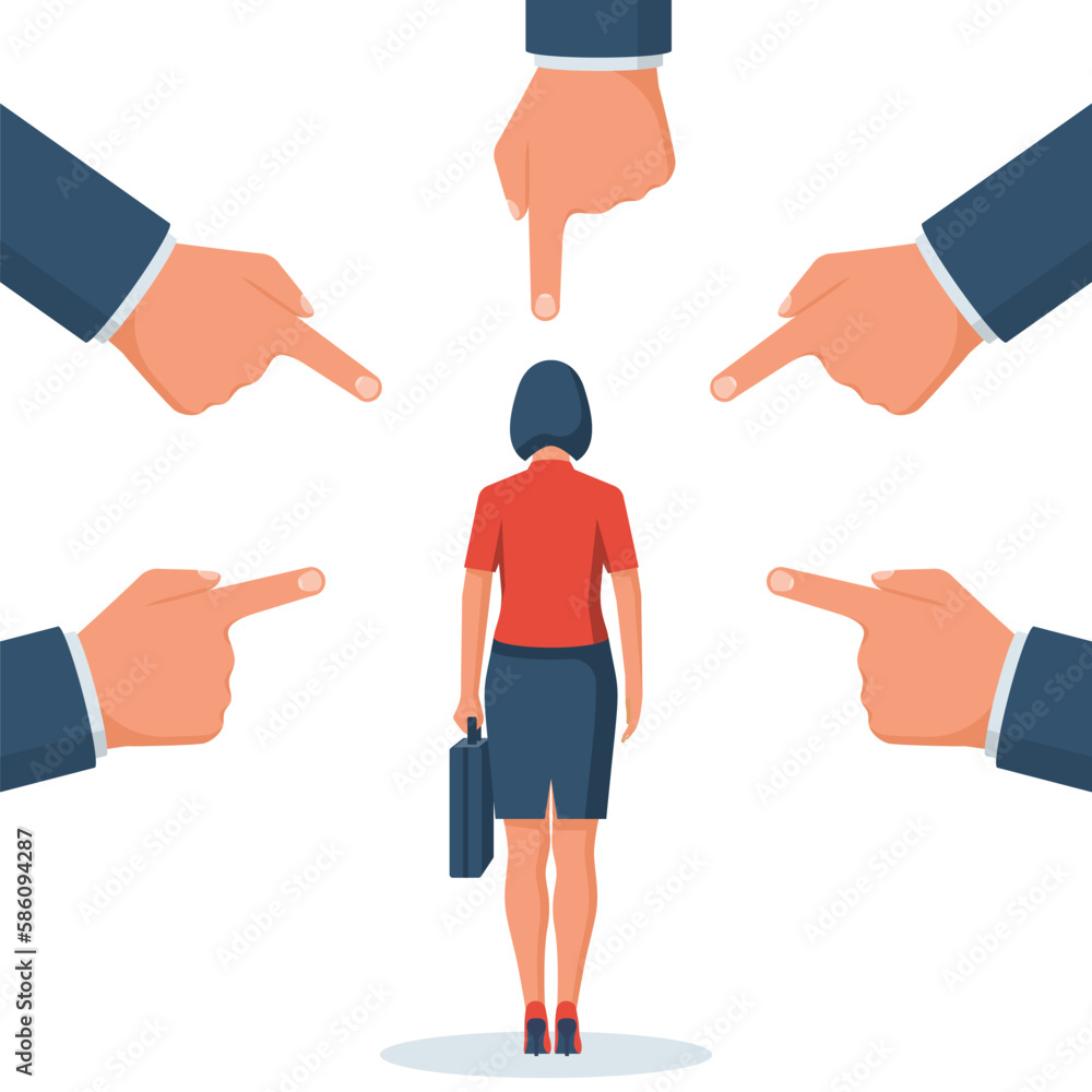 Accusation concept. Sad businesswoman. People point fingers at sad ...