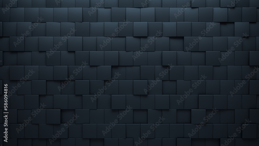 Futuristic, 3D Mosaic Tiles arranged in the shape of a wall. Black ...