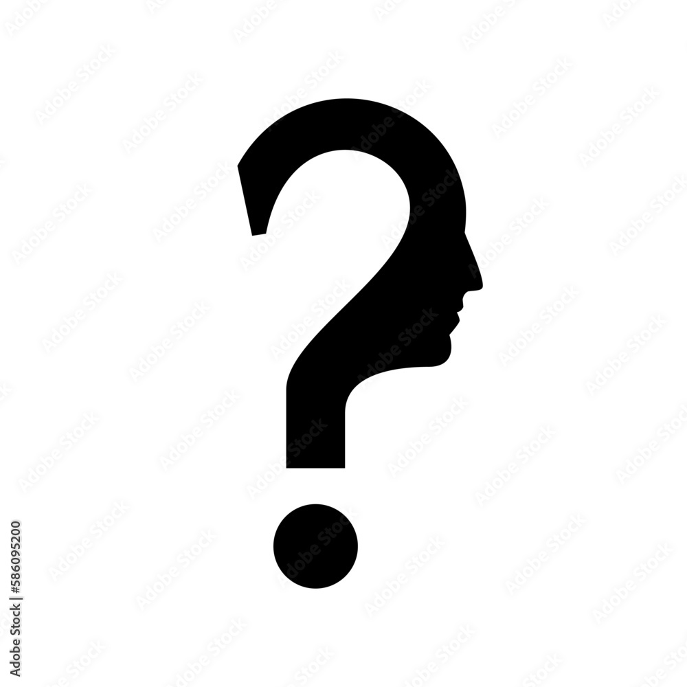 Question mark human head. Human in front of whom the big problems and ...