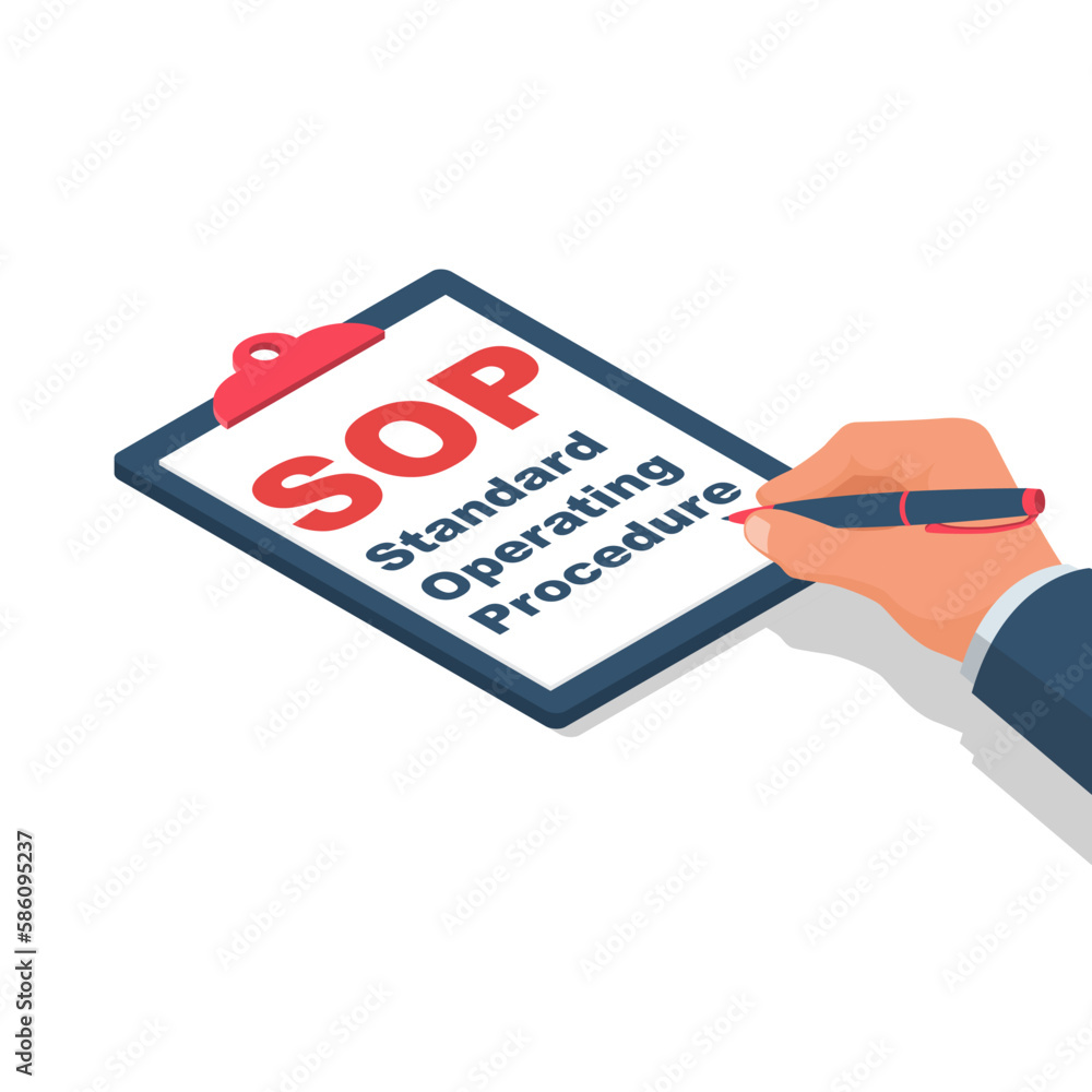 SOP concept. Human writes to the clipboard Standard Operating Procedure ...