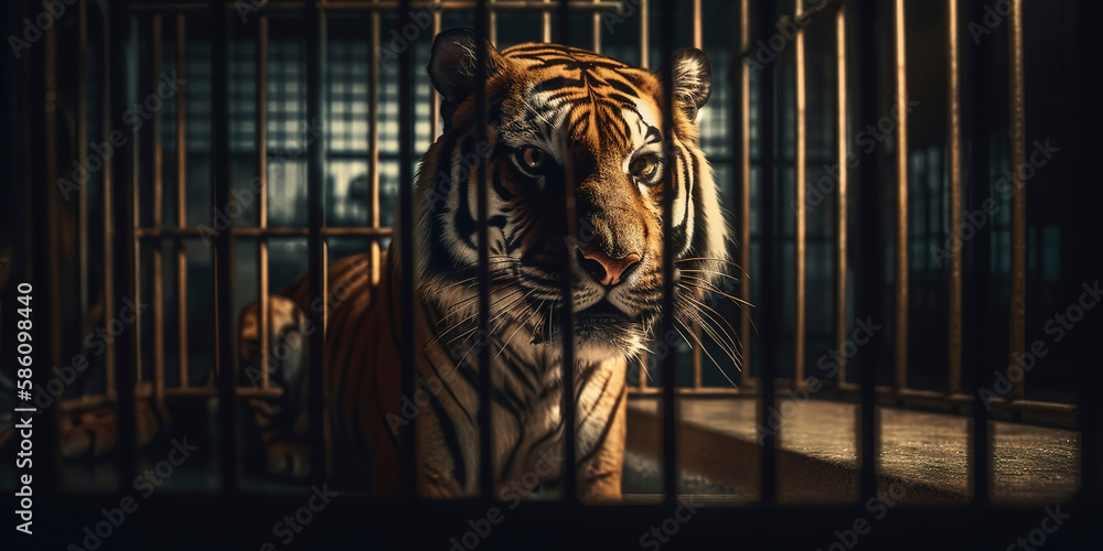 Trapped Majesty: Beautiful Photography of a Tiger in a Cage. Generative ...