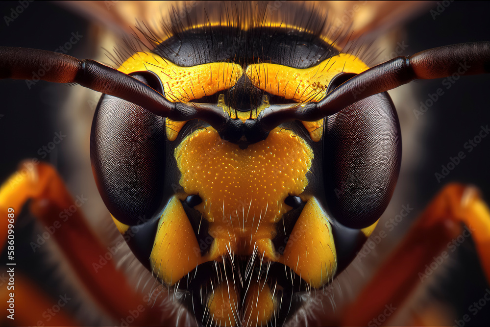 Extreme macro view capturing the intricate structure of a wasp head ...