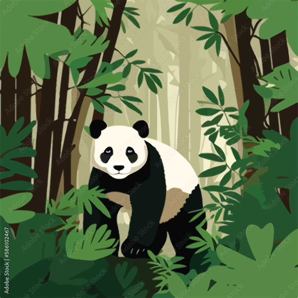 Giant panda in the bamboo forest. Threatened or endangered species ...