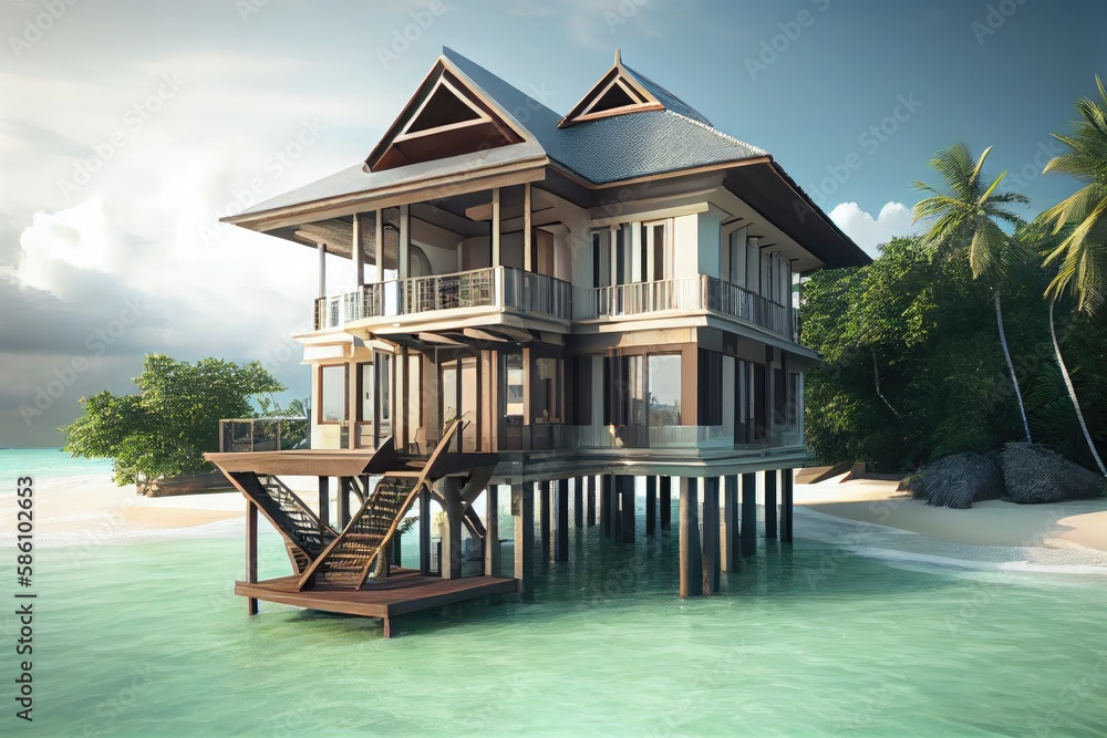 paradise beachfront villa built on stilts with private pool and deck ...