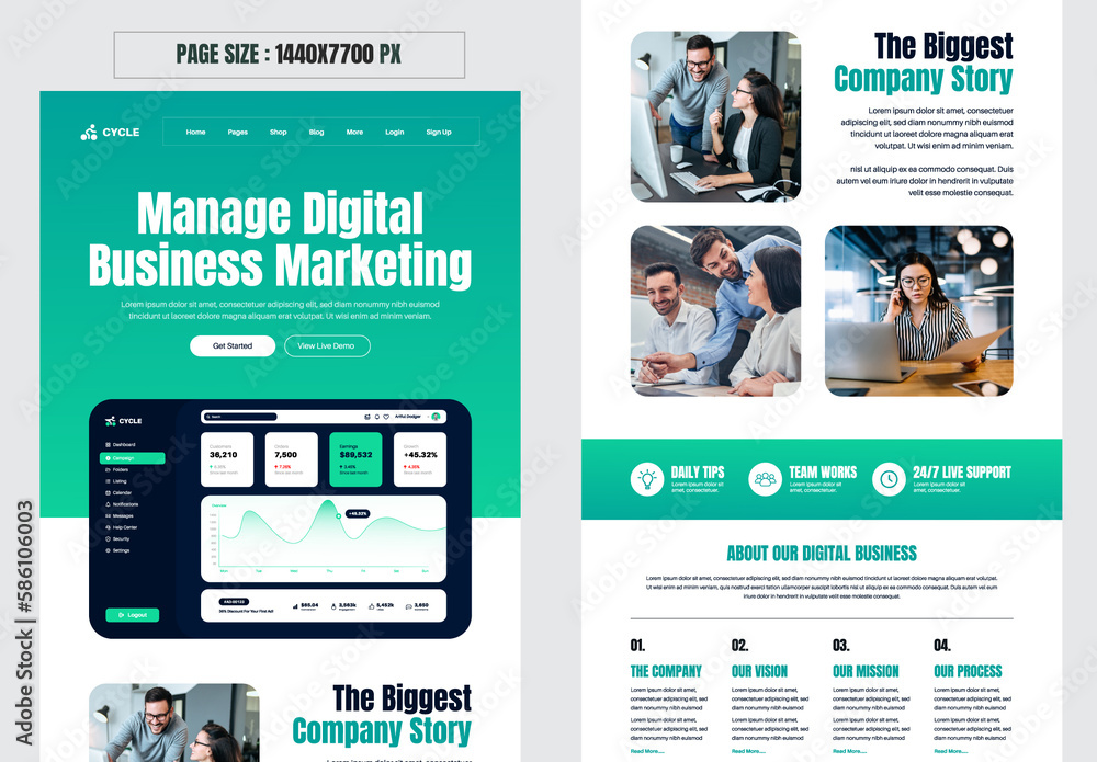 Manage Business landing Page UI UX Design Stock Template | Adobe Stock