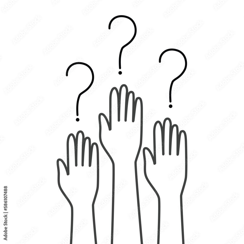 Session question mark icon, public decision, hand answer, community ...