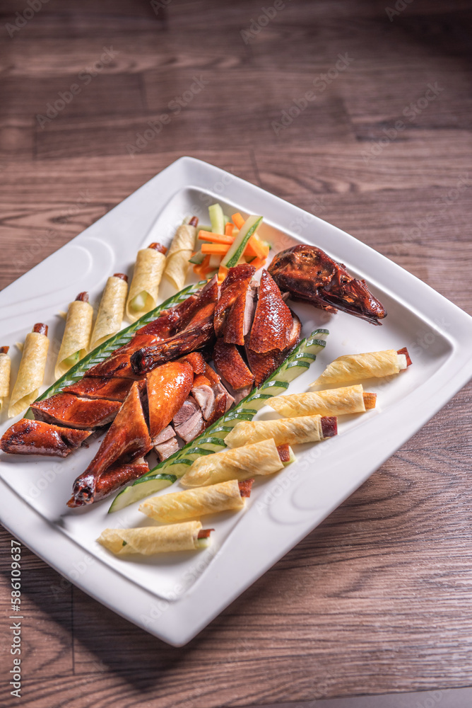 Beijing roasted whole big pipa bbq duck with crepe skin roll and ...