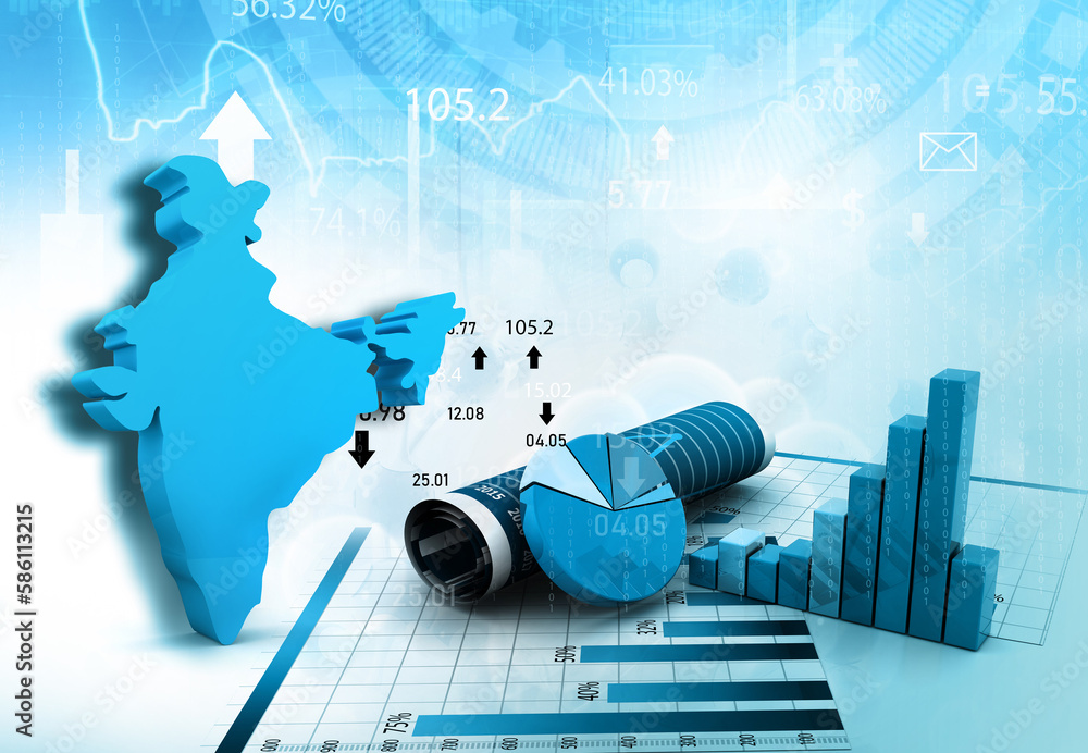 Successful business graph charts with 3d indian map. 3d illustration ...