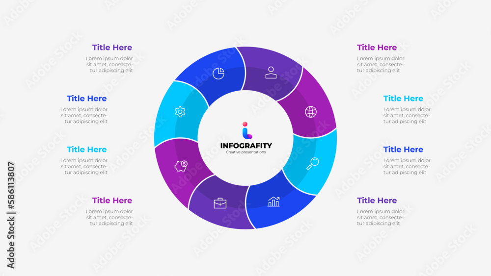 Round diagram divided into 8 segments. Concept of eight options of ...