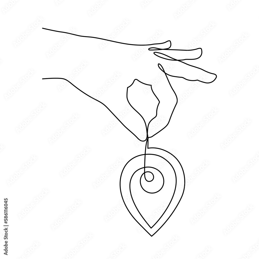 Hand holds points location at map one line art,hand drawn way ...